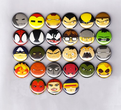 MARVEL MIGHTY MUGGS 1" PINS / BUTTONS (venom spiderman hulk iron man ...