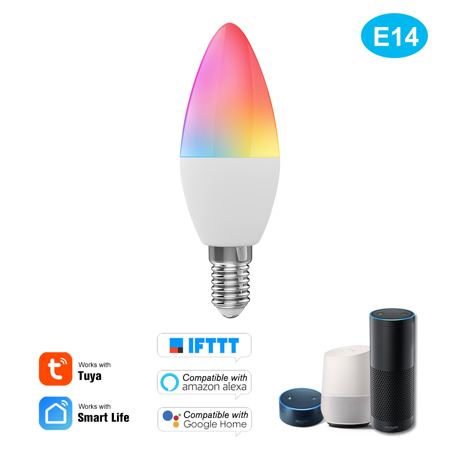 3 pack WiFi Smart Bulb RGB+W+C LED Candle Bulb 5W E14 APP SmartLife ...