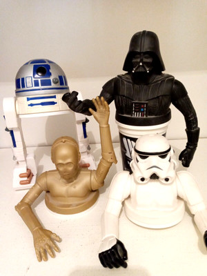 Taco Bell Star Wars Cup and Toppers R2 D2 C3PO Stormtrooper Darth Vader ...