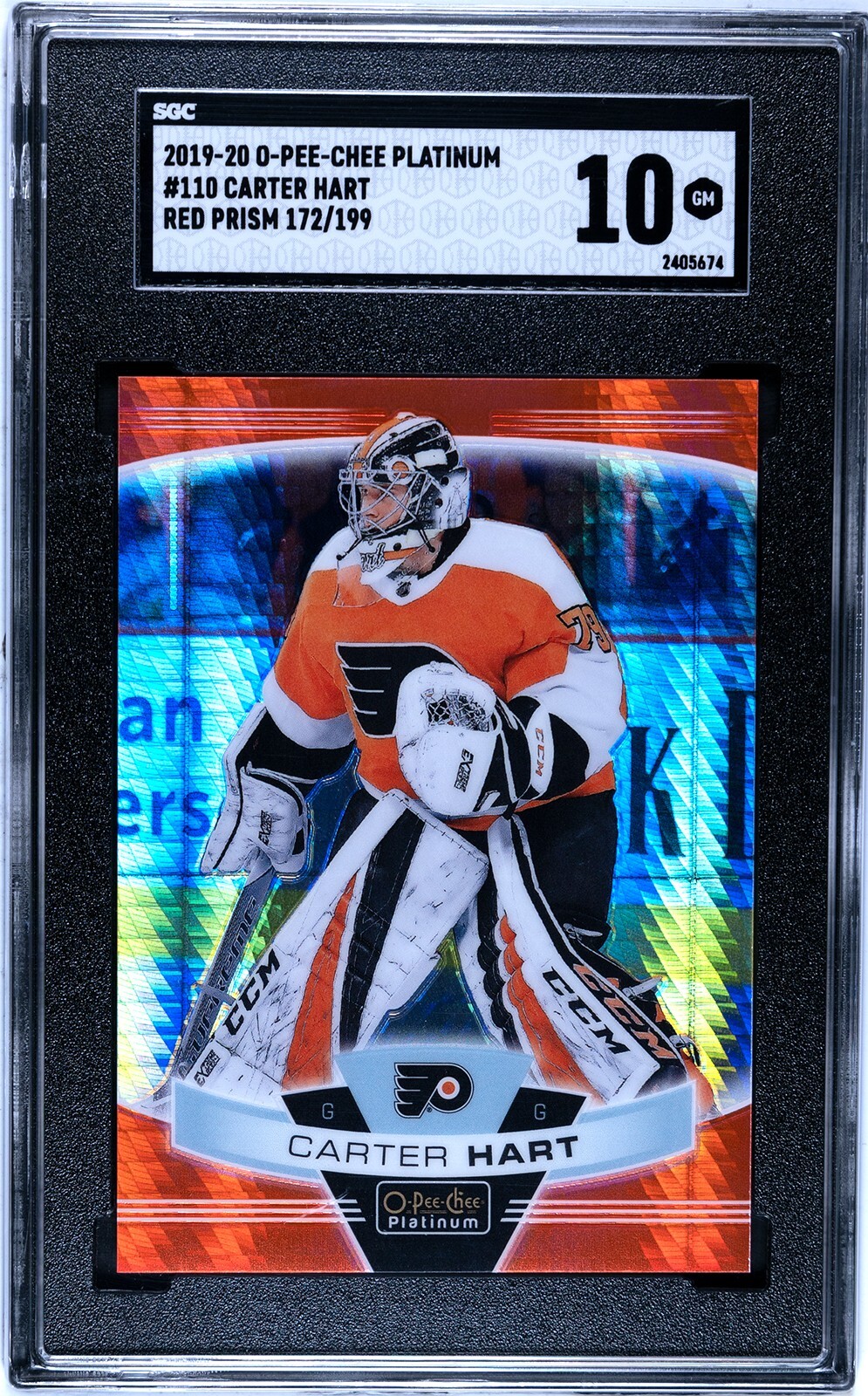Carter Hart 2019-20 O-Pee-Chee Platinum Red Prism 172/199 #110 10 Gem ...