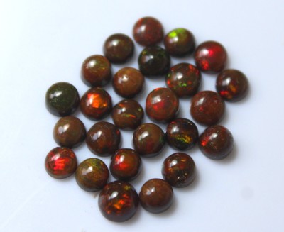 25PCs Natural Brown Opal Cabochon 3-4mm Round Black Fire Opal Polish ...
