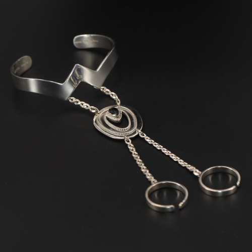 VTG Sterling Silver - MEXICO Onyx Braided 6" Slave Chain Cuff Bracelet ...