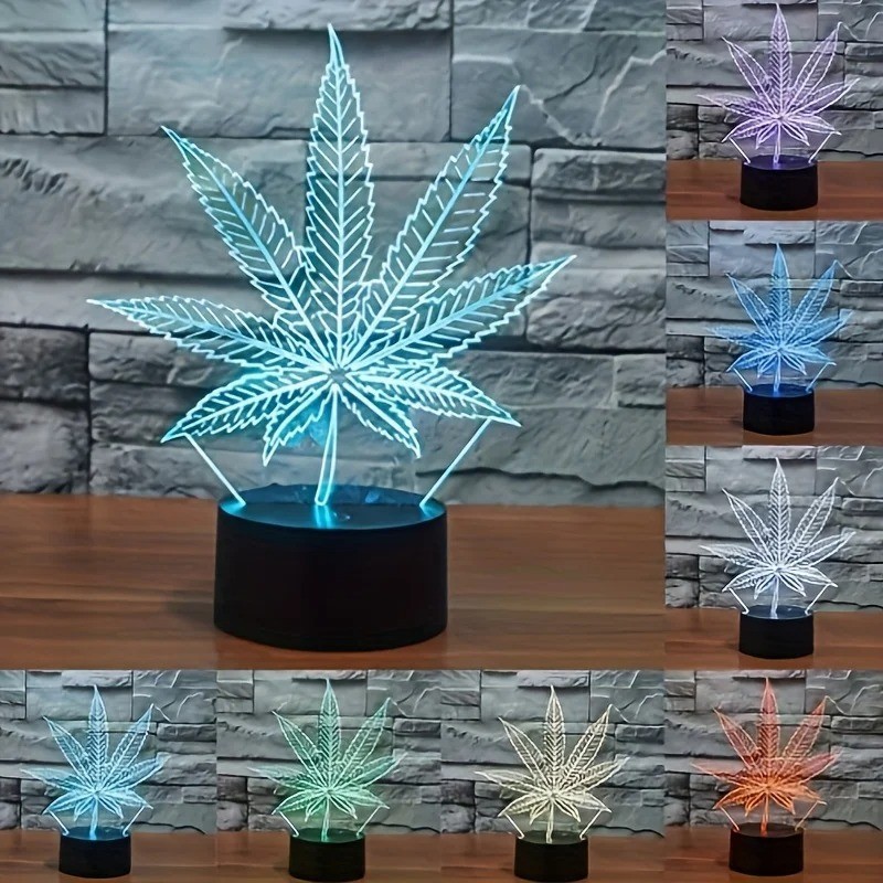 Weed Leaf 3D Illusion LED Night Light Cannabis Lamp Color Changing Gift ...