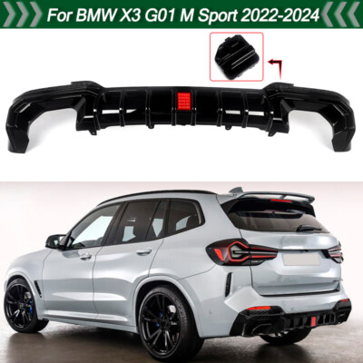 For BMW X3 G01 M40i M Sport 2022+ Gloss Black Rear Bumper Diffuser W ...
