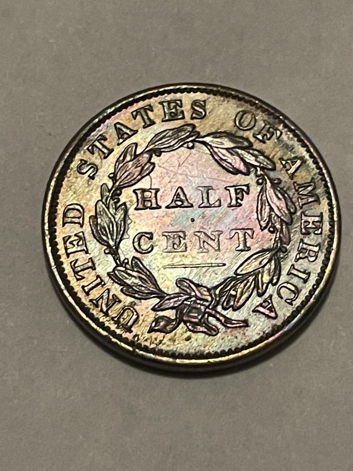 1834 Classic Head Half Cent - US 1/2c Copper Penny Coin - L3 Au Toned ...