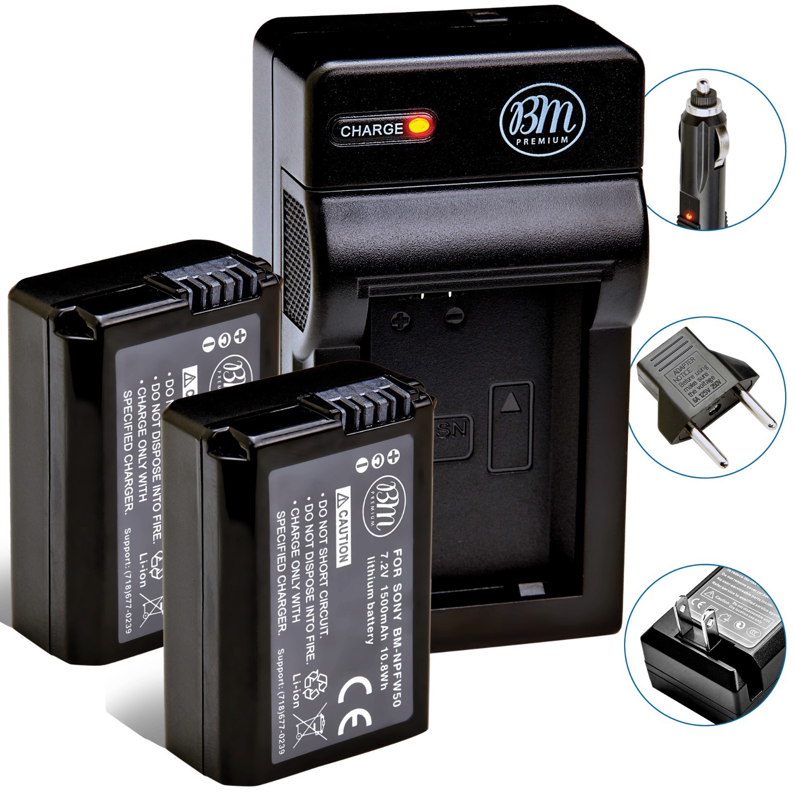 BM 2X NP-FW50 Batteries & Charger for Sony Alpha 7, SLT-A33 A35 A37 A55 ...