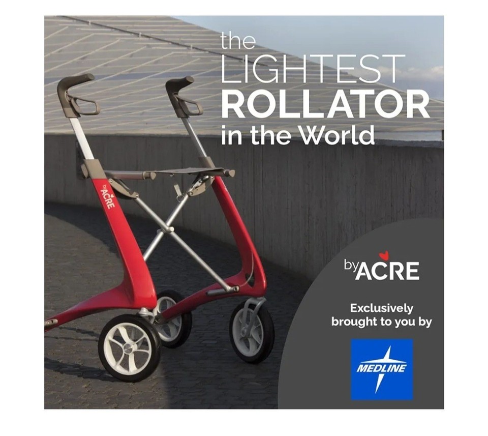 byACRE Carbon Ultralight Rollator Walker with Organizer Bag, Red ...