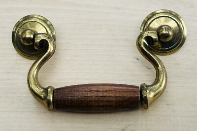 Chippendale Antique Hardware Bail Drawer Pull Brass &Oak Swan Neck 3 ...