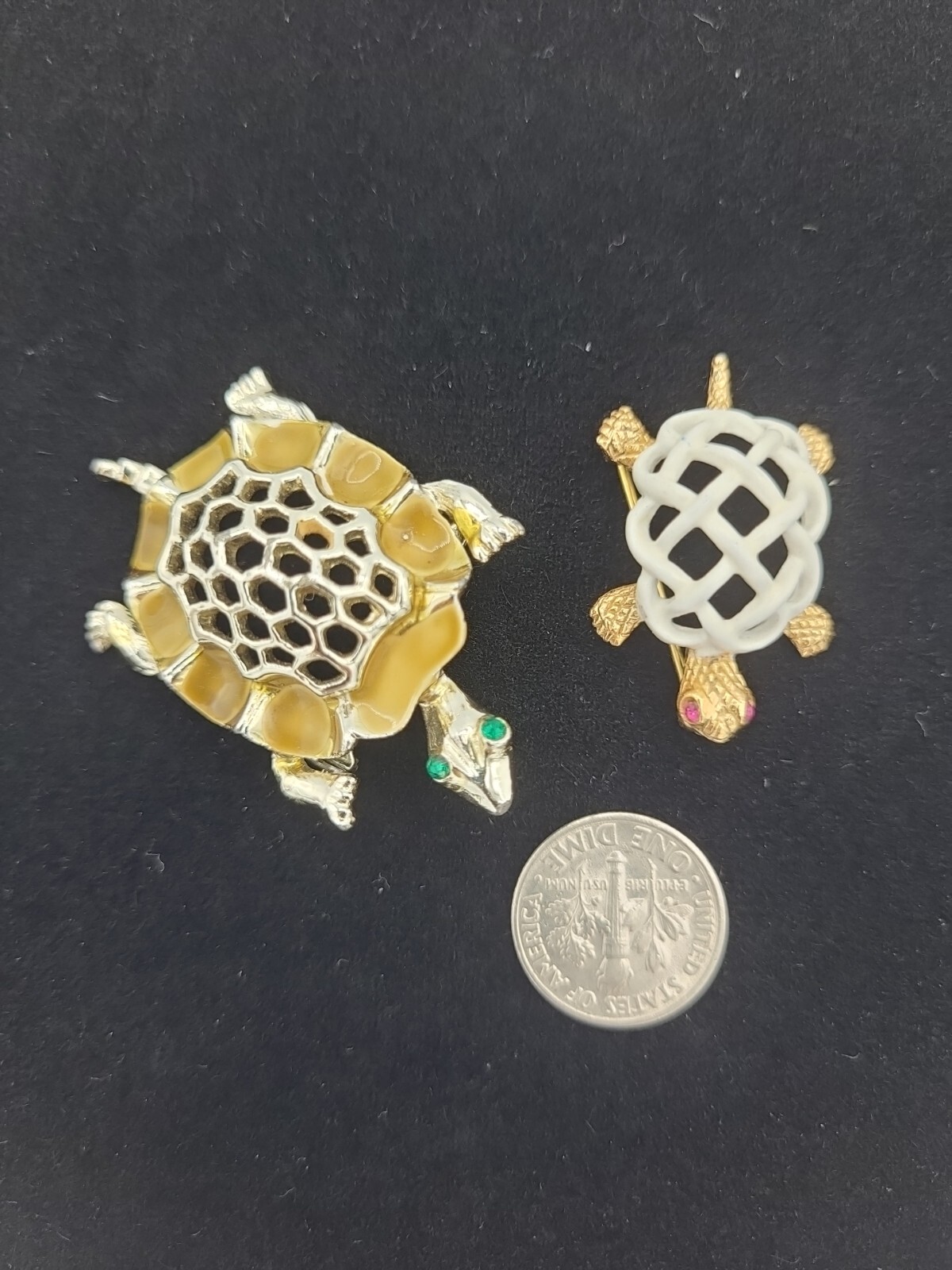 2 Vintage Turtle Brooches Pins Signed Napier Rhinesto… - Gem