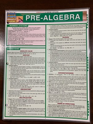Barcharts Pre-Algebra Quick Study Guide | eBay