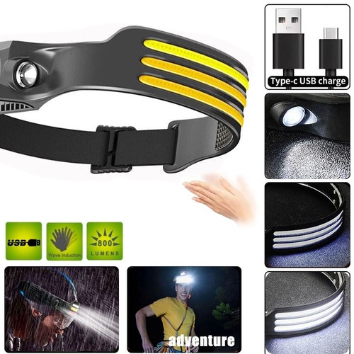 1X LED Headlamp USB Rechargeable Headlight Torch Work Light Bar Head ...