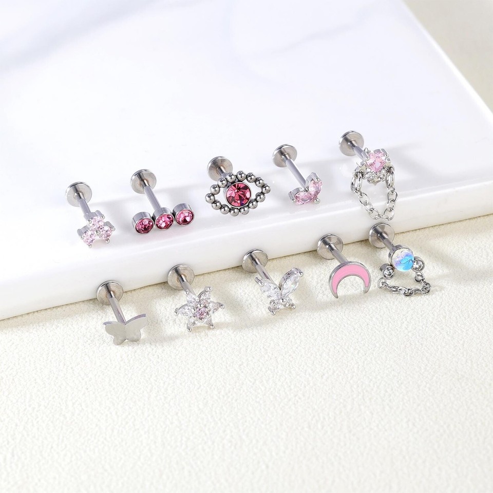 1 Pc Stainless Steel Lip Labret Stud Star CZ Helix Conch Monroe ...