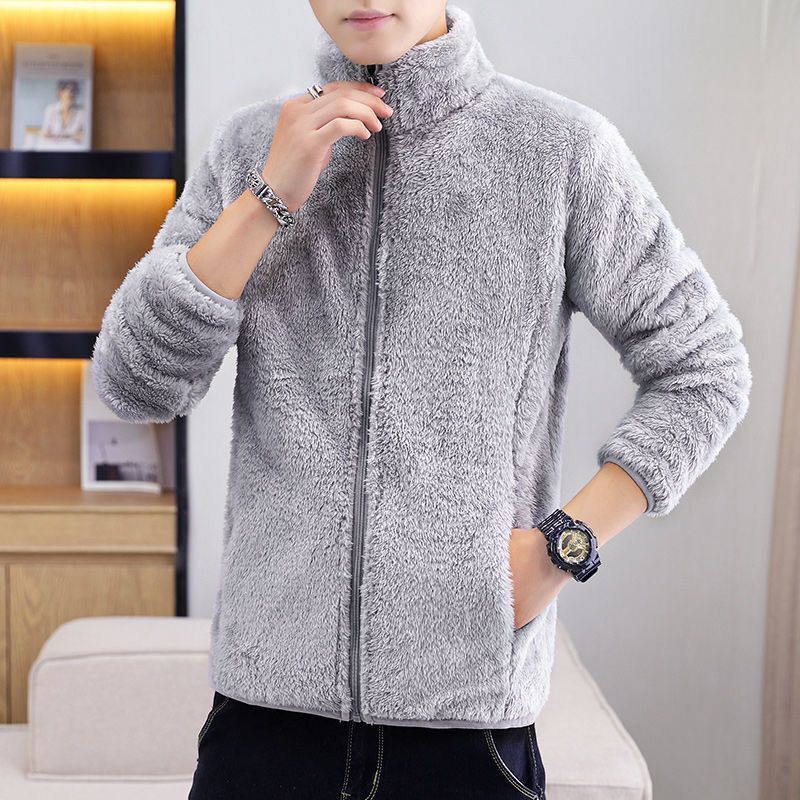 Men Thermal Faux Fur Jacket Sherpa Fleece Coat Warm Fluffy Cardigan ...