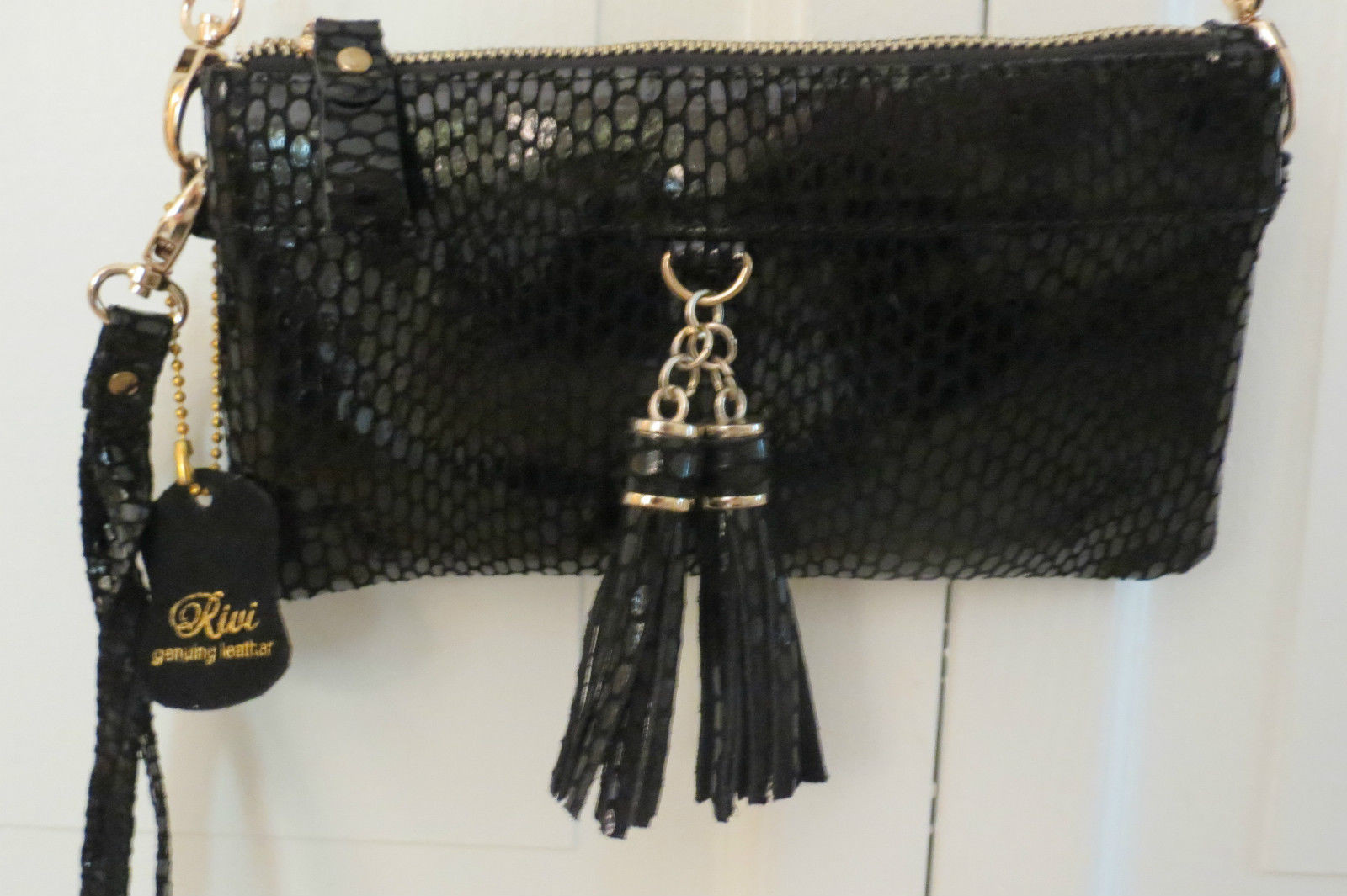 Dressy and Stylish Rivi Black Leather Wristlet/Clutch/Shoulder Bag ...