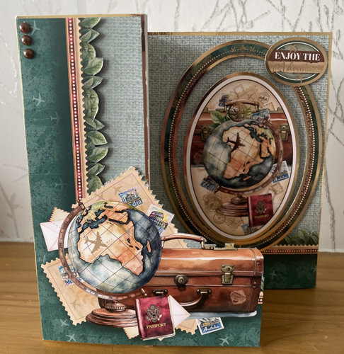 Handmade 7"x5" Fold Back Travel Globe Themed Card "Enjoy the Adventure ...