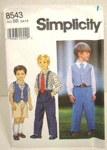 Simplicity 8543 Boys Vest Pants Suspender Tie Shirt Sewing Pattern New ...