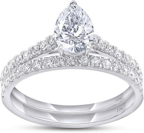 1 1/7ct Pear & Round Cut Lab Grown Diamond Teardrop Promise Ring 10K ...