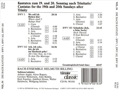 HELMUTH RILLING THE BACH CANTATA, VOL. 54 NEW CD | eBay