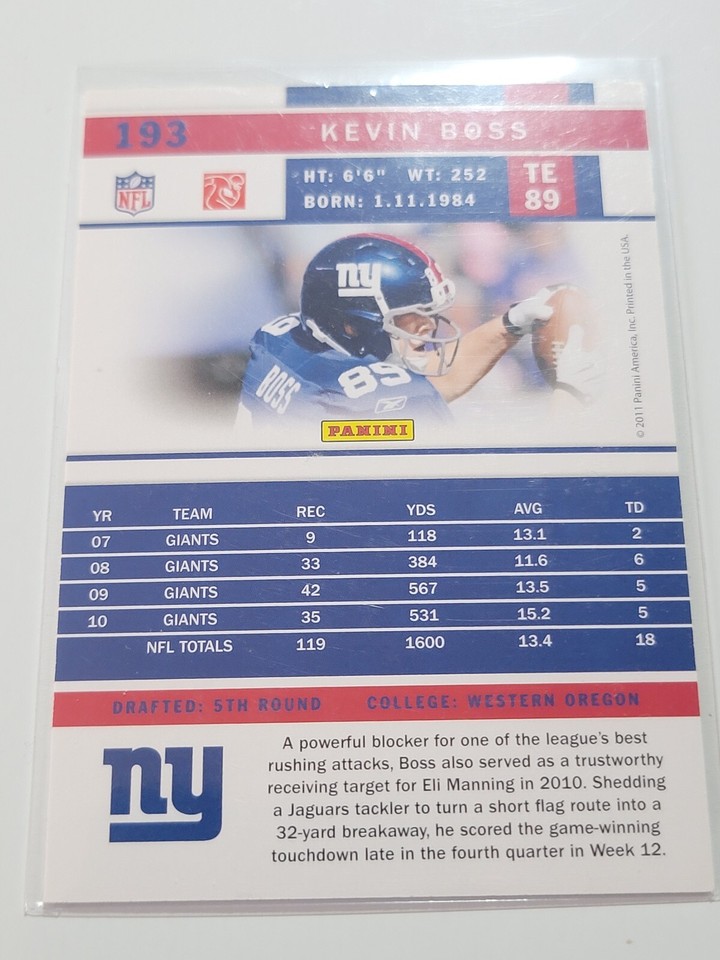 KEVIN BOSS 2011 Panini Score #193. GIANTS | eBay