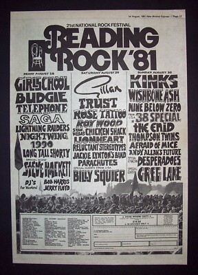 Kinks Greg Lake Girlschool Wishbone Ash Reading Rock Festival 1981 ...