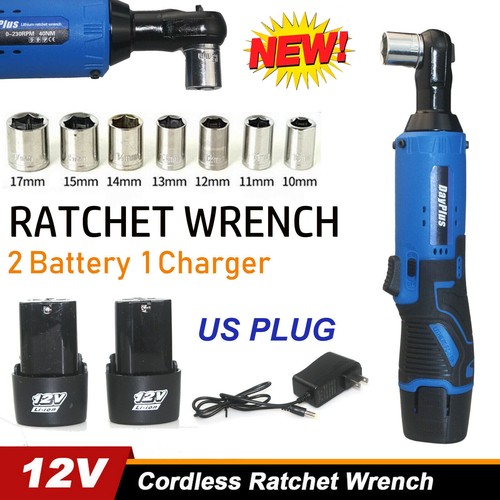 Cordless 3/8" Electric 12V Ratchet Wrench Set w/ 2X Battery & Charger ...