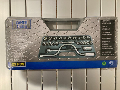 Camco Tools 25-Piece Bit and Socket Set with Ratchet Handle and Hard ...