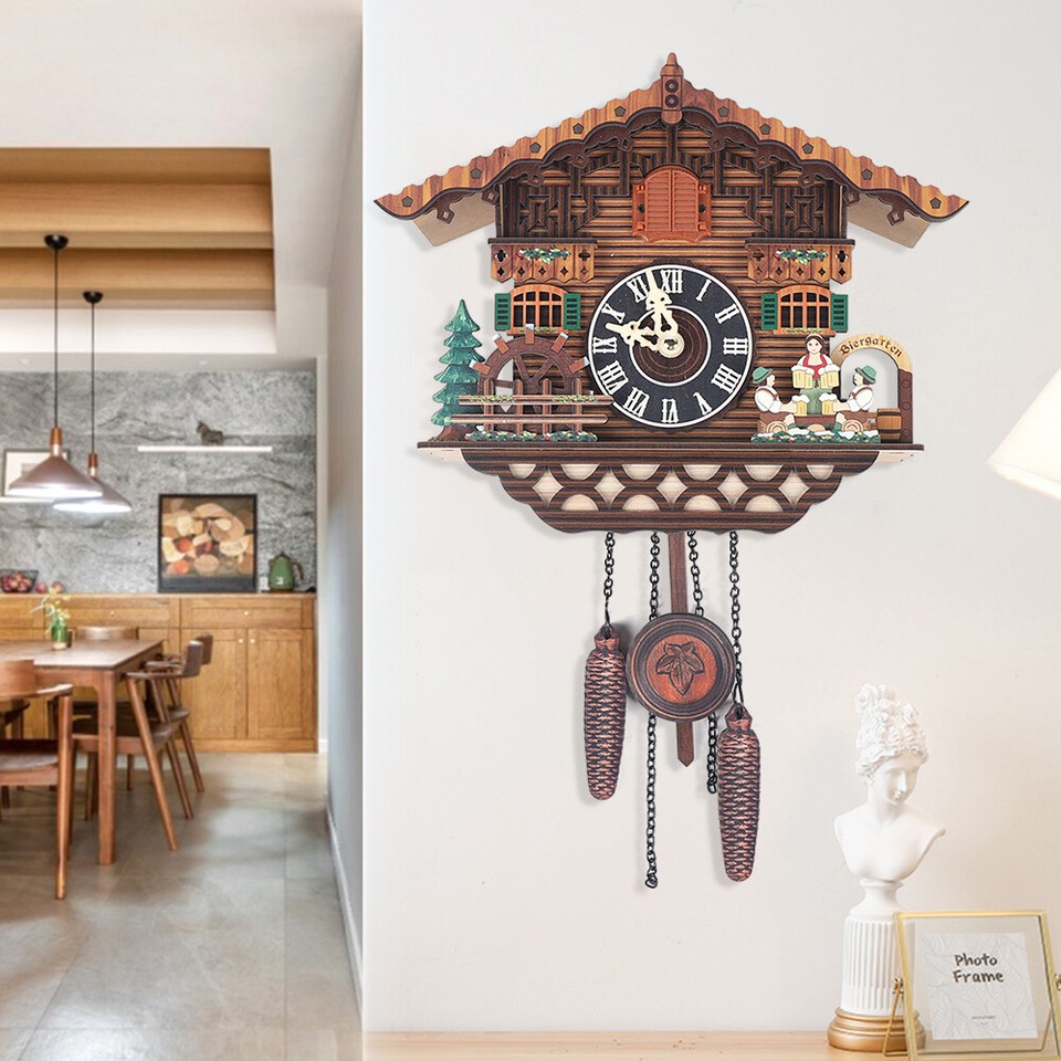 Wall Clock Vintage Antique Wooden Hanging Clock Home Living Room Decor ...