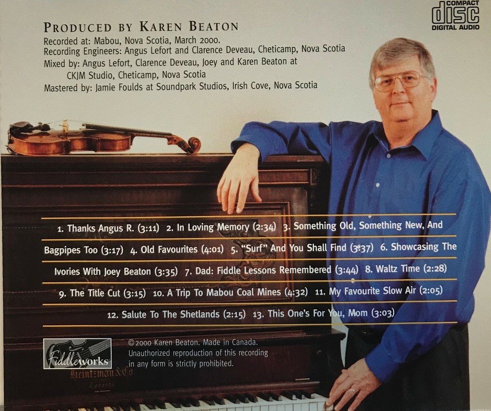Karen Beaton: Route 19 - Joey Beaton on Piano (CD 2000 Fiddleworks ...