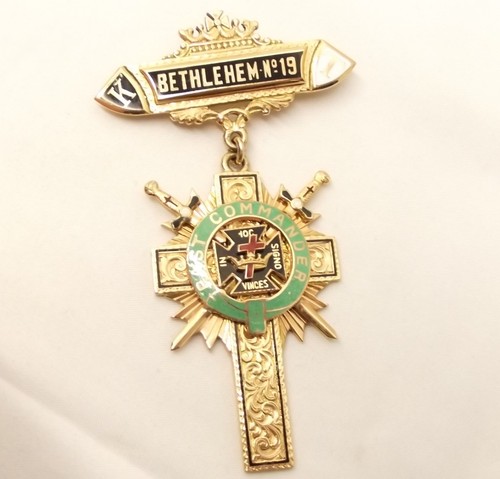 Vtg 14K Gold Mason Past Commander Knights Templar Cross Pin Badge ...