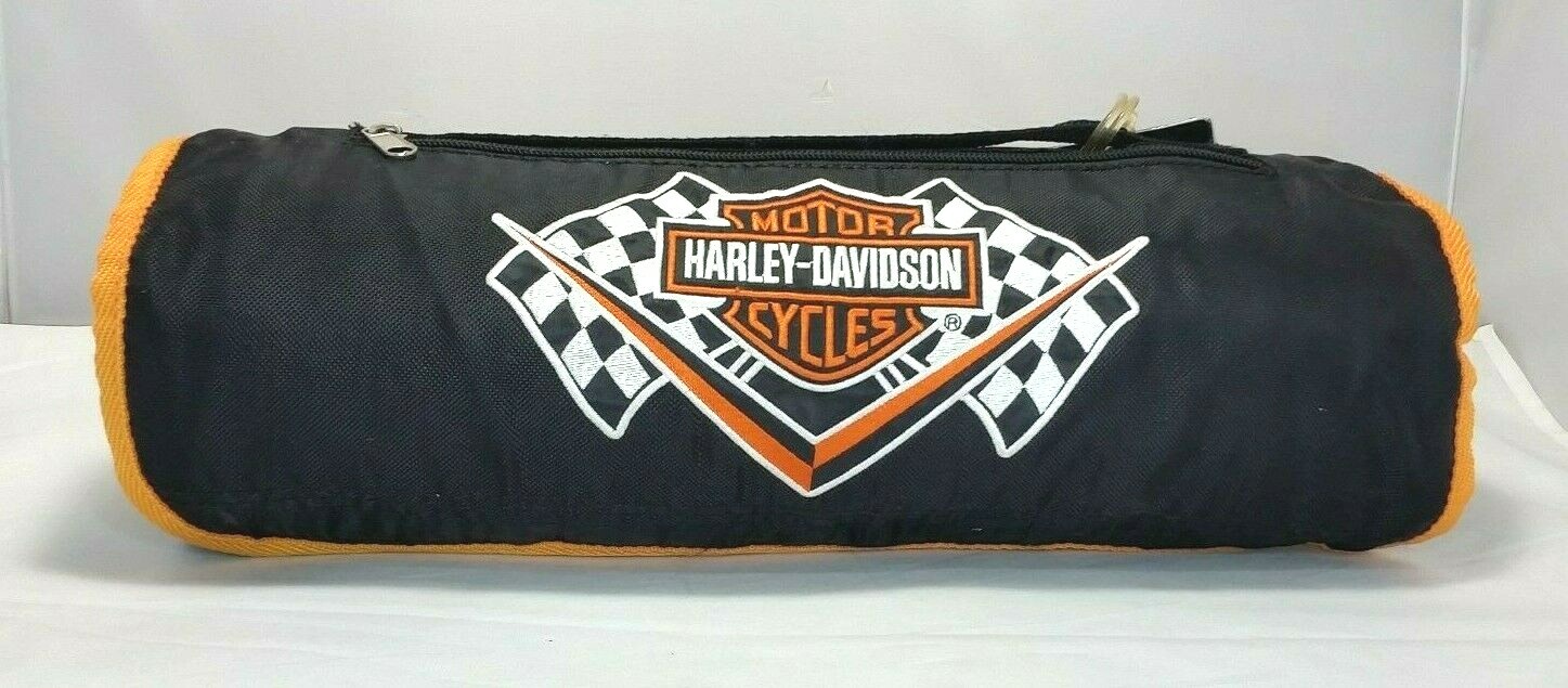 Harley Davidson Motorcycle Black Roll Up Blanket Tarp Fleece Lined 54 X ...