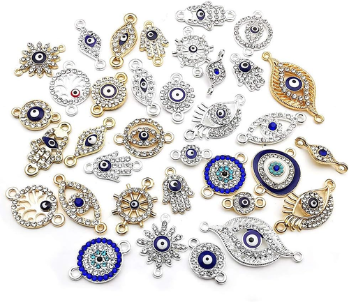 35Pcs Alloy Mix Style Rhinestones Enamel Eye Pendants Charms Link Evil ...