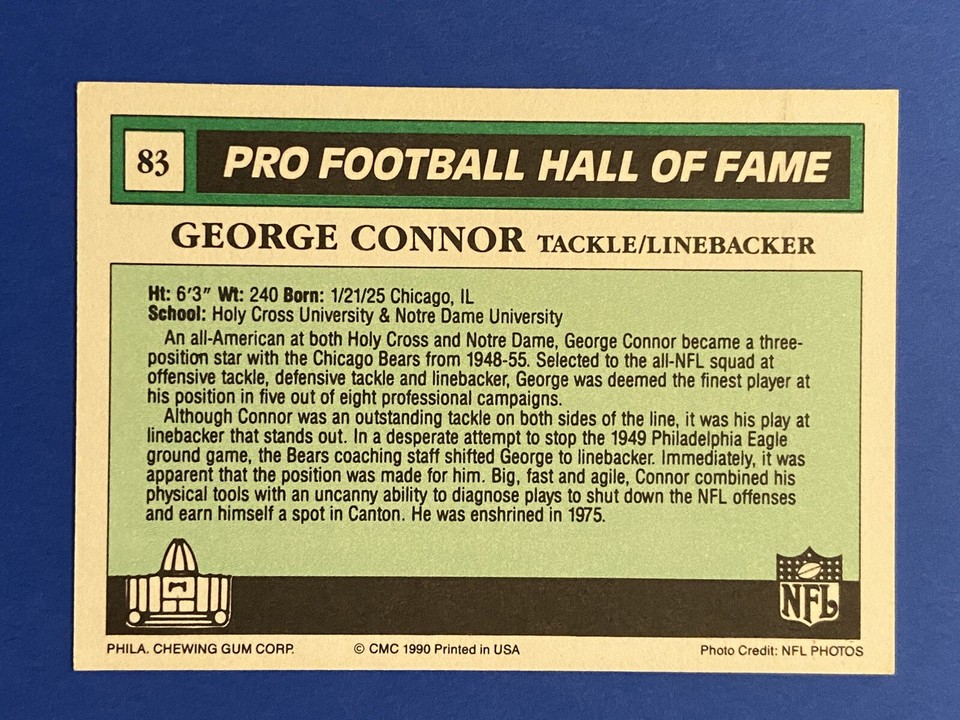 GEORGE CONNOR (Dec) HOF Signed 1990 Swell Greats Bears Notre Dame ...