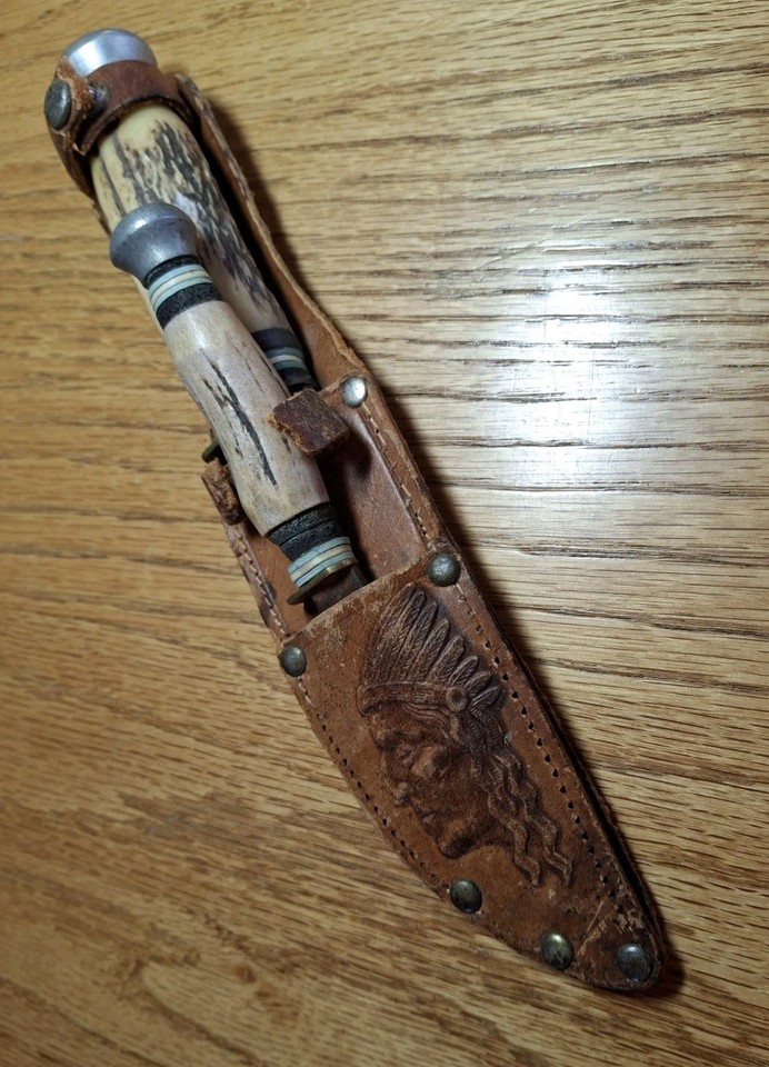 Matador Vintage Double Hunting Knife w Leather Scabbard Solingen ...