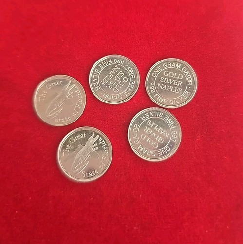 5x 1 Gram Coins .999 FINE SILVER Gold Silver Naples Fractional Rounds ...