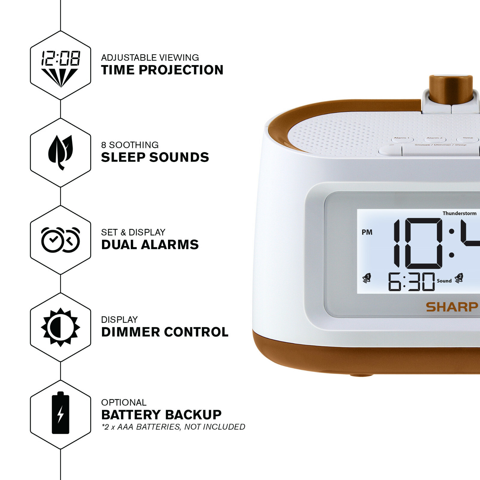 Sharp PROJECTION ALARM CLOCK with 8 SOOTHING SLEEP SOUNDS & DUAL ALARM ...