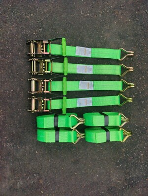 4x Ratchet Straps | 10,000 Lbs | U-Hook | 27' | Hi-Vis Green | ULINE H ...