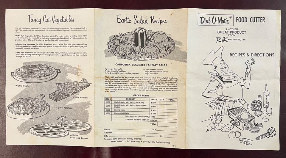 Vtg 1959 DIAL-O-MATIC Food Cutter Slicer Ronco Recipes & Directions ...