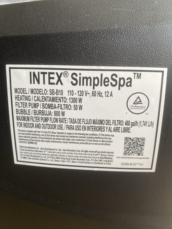 Intex PureSpa Inflatable Hot Tub Replacement Pump & Heater SB-B10 ...