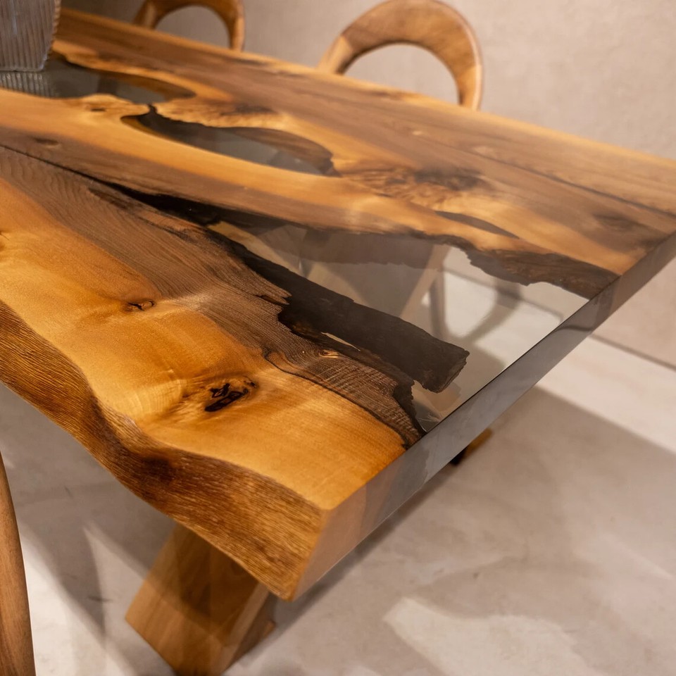 Live Edge Walnut Resin Dinner Table, Epoxy Resin Kitchen Table, Walnut ...