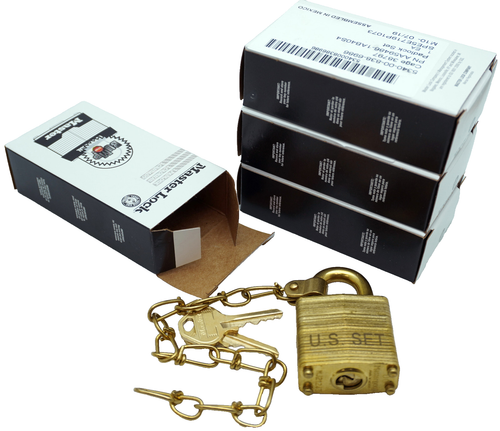Lot (4) Master Lock DG Commercial Brass Military Padlocks w/Chain ...