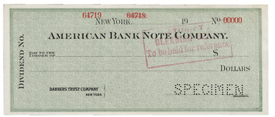 American Bank Note Company - New York / U.S Specimen Check | eBay