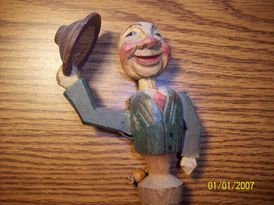 MECHANICAL GERMAN WINE CORK STOPPER . MAN TIPPING HAT. ALL WOOD VINTAGE ...