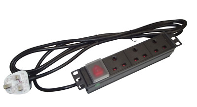 3 way UK PDU - 1U 10" Rackmount Power Distribution Unit 3M LEAD ...