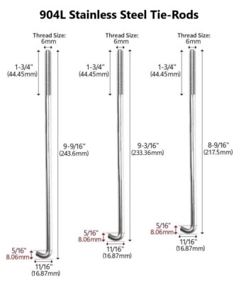 STAINLESS STEEL 6mm M6 AUTOMOTIVE BATTERY TIE-DOWN HOLD-DOWN RODS (2PCS ...