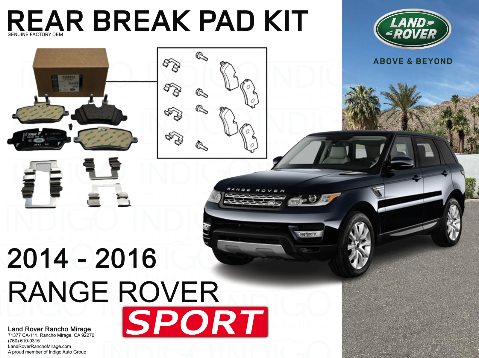 2014-2016 RANGE ROVER SPORT (OEM) REAR BRAKE PAD SET SPORT-LR164821 | eBay