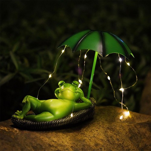 Frogs Umbrella LED Sculptures Lights Creative Solar Frog Statue Outdoor ...