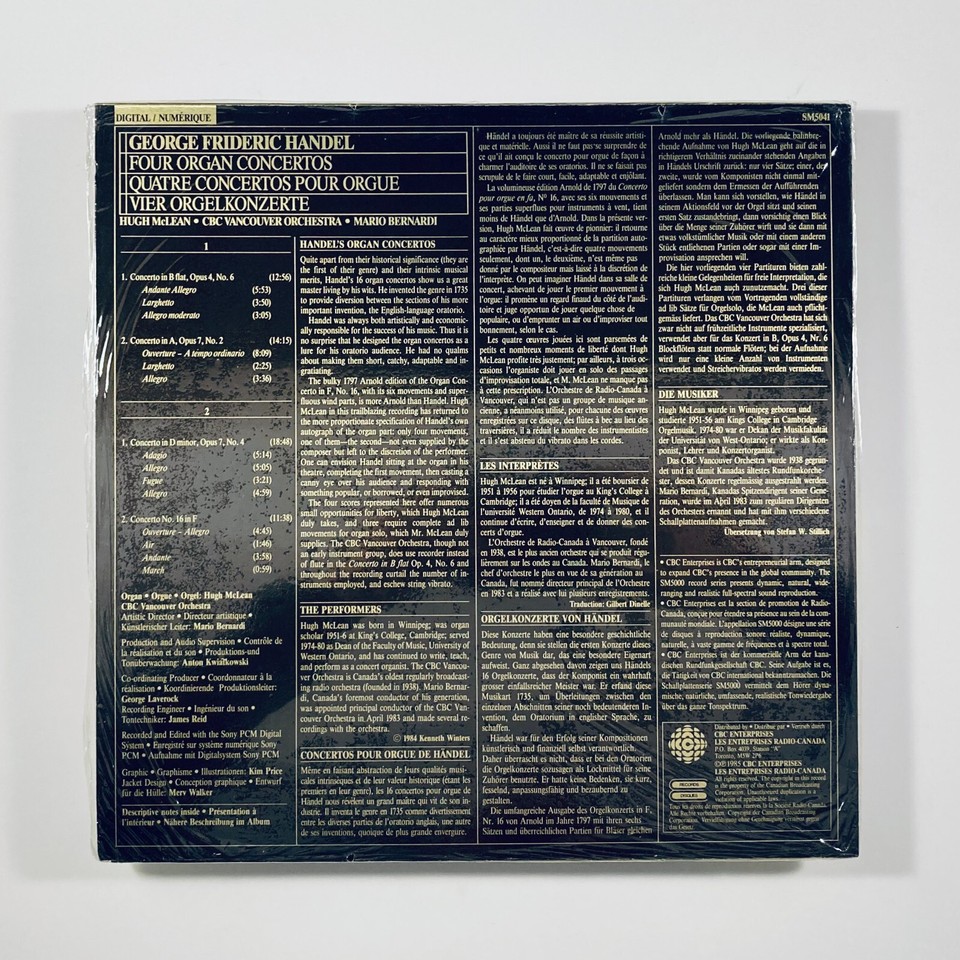 SEALED vinyl LP Handel FOUR ORGAN CONCERTOS McLean CBC Vancouver Orch ...