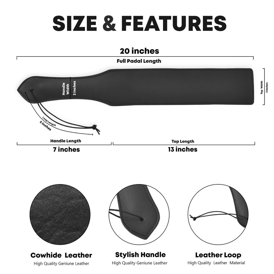 Real Cowhide Saddle Leather Paddle Black BDSM Slapper Flexible and ...