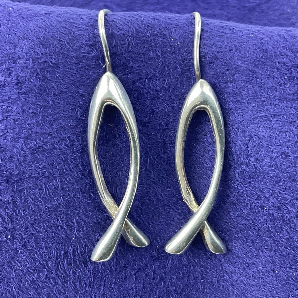 Vtg Sterling Silver Christian Fish Symbol Earrings Pierced Modernist ...