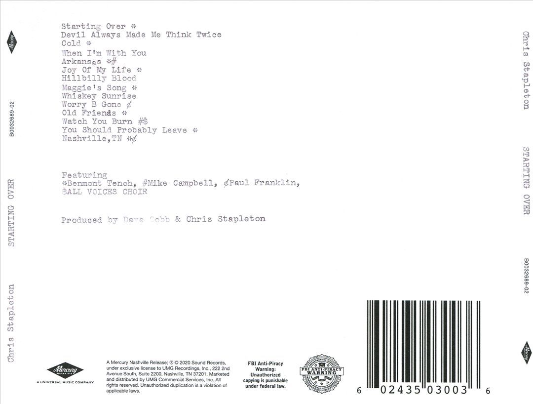 CHRIS STAPLETON STARTING OVER NEW CD 602435030036| eBay